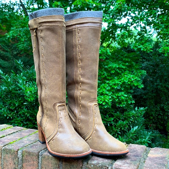 Fossil | Shoes | Fossil Rustic Tanbrown Boot W Grey Felt Trim | Poshmark
